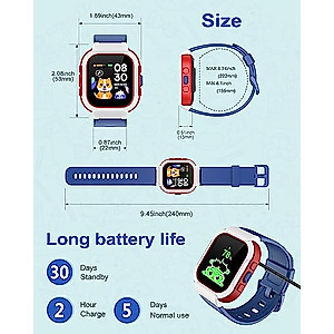 Cloudpoem Smart Watch for Kids Girls Boys, Kids Watch Fitness Tracker Watch with Pedometer Heart Rate Monitor Sleep Tracker Alarm Clocks Puzzle Games Calculator IP68 Waterproof, Kids Gift Blue