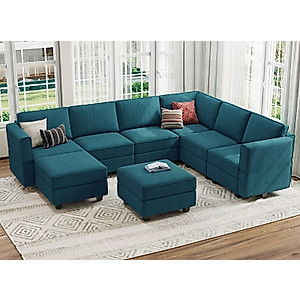 Belffin Oversized Modular Sectional Sofa U Shaped Couch Set with Storage Seat Convertible Large Couch U Shape Set Peacock Blue