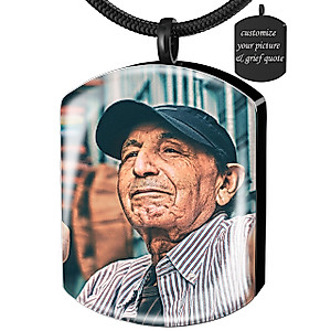 Fanery sue Personalized Custom Engraving Photo & Text Cremation Jewelry Urn Necklace for Ashes Keepsake Memorial Pendant(Dog Tag-Black-Full Color)
