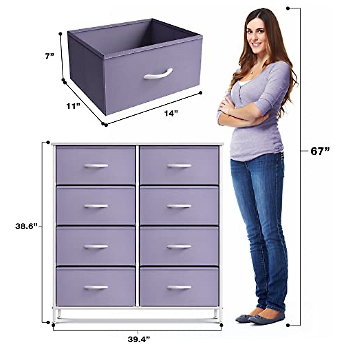 Sorbus Kids Dresser with 8 Drawers and 2 Drawer Nightstand Bundle - Matching Furniture Set - Storage Unit Organizer Chests for Clothing - Bedroom, Kids Rooms, Nursery, & Closet (Purple)