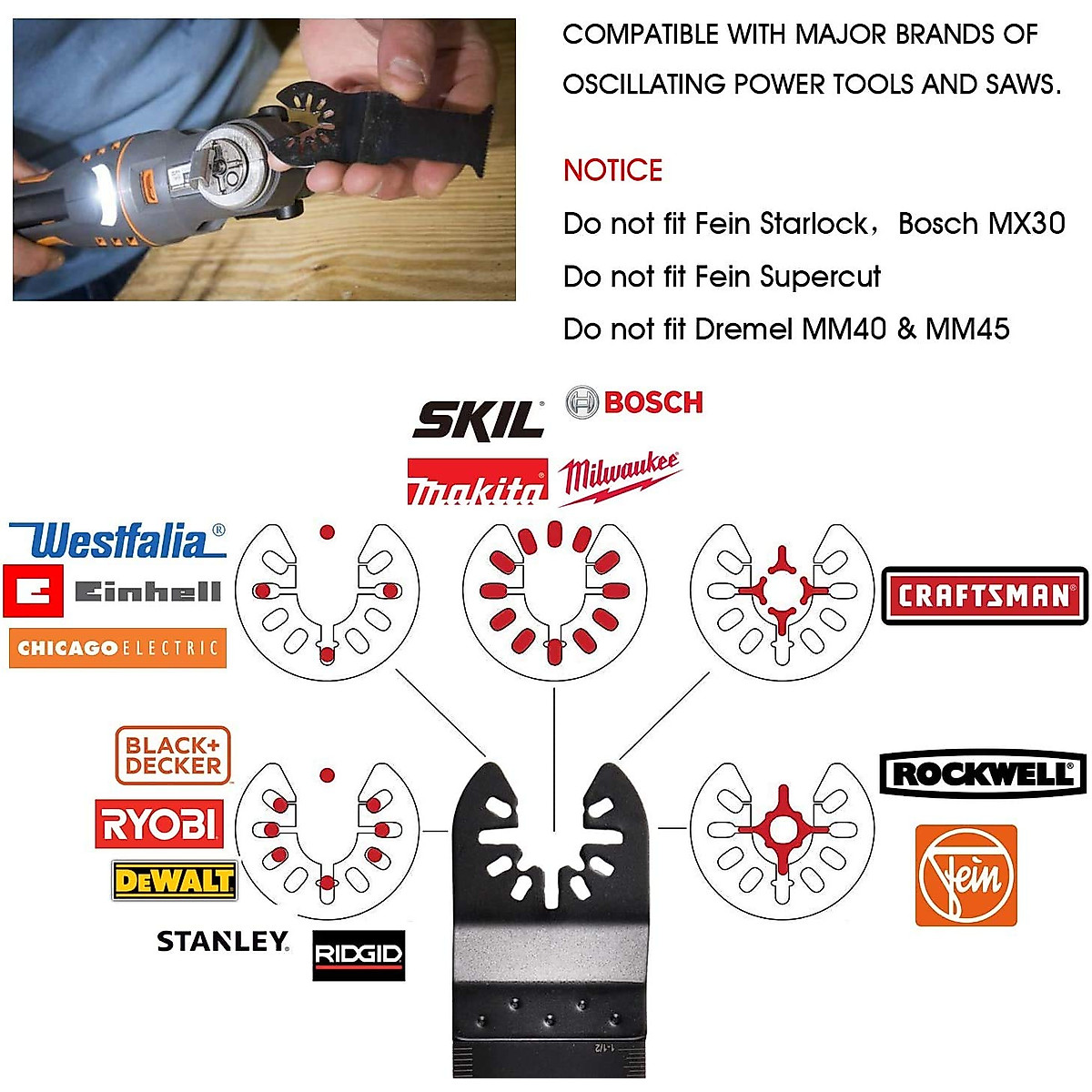 Adust 20PCS Titanium Oscillating Saw Blades, Multitool Blades for Cutting Hard Material, Metal Nails Wood and Plastic, Oscillating Tool Blades fit Dewalt Rockwell Milwaukee Makita Bosch (31)