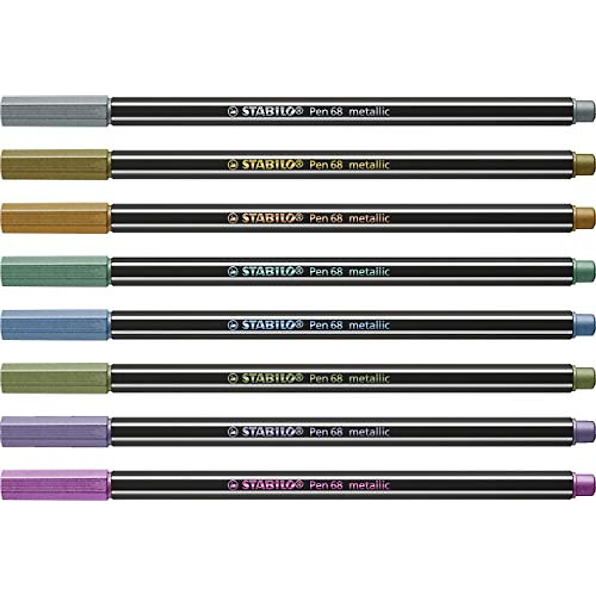 STABILO Premium Metallic Fiber-Tip Pen Pen 68 metallic - Tin of 8 - Assorted Colors with Hanging Loop