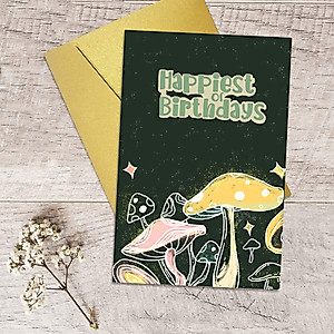Qiliji Vintage Mushroom Birthday Card, Birthday Greeting Card for Him Her, Happiest of Birthdays