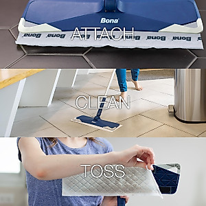 Bona Multi-Surface Floor Disposable Wet Cleaning Pads, for Stone Tile Laminate and Vinyl LVT/LVP, 12ct