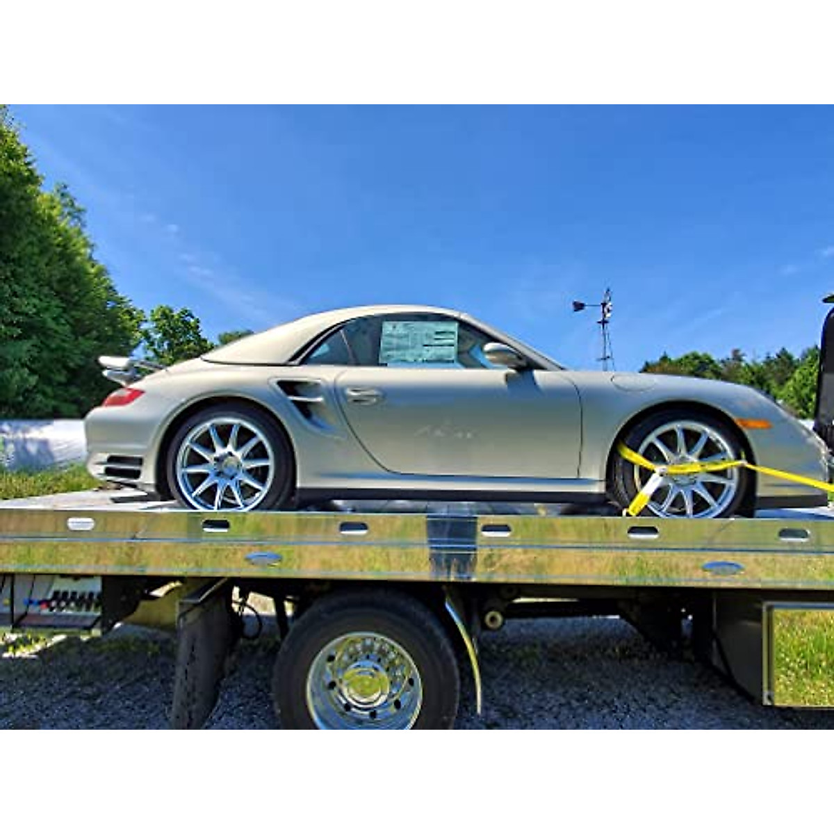 Mytee Products 8 Point Roll Back Vehicle Tie Down Kit with Chain Extension on Both Ends - 18 FT Straps, Ratchet Handles - Working Load Limit 3333 LB - Tow Truck Straps Car Hauler Tie Down System