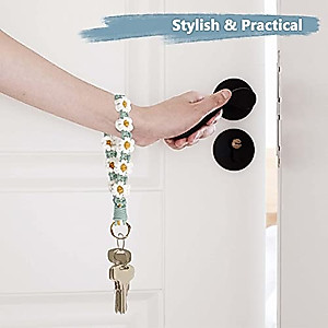 elephtree Boho Macrame Keychain Wristlet Keychain Weave Exquisite Keyring Holder Bracelet Handmade Wrist Lanyard Flower Pattern for Women