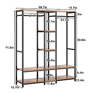 soges Garment Racks with 5 Tiers Shelves 2 Rod Clothes Rack FreeStanding Rack Organizer Storage for Hanging Clothes and Storage
