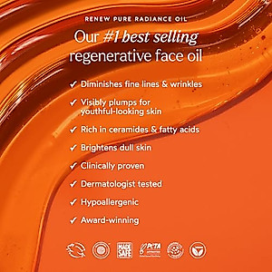 True Botanicals Renew Pure Radiance Oil | All Skin Types | Anti-Aging Face Oil w/Algae Extract | Treats Fine Lines & Wrinkles | Dermatologist Tested, All Natural, Vegan | 1 fl oz | 30 ml