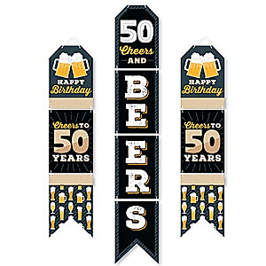 Big Dot of Happiness Cheers and Beers to 50 Years - Hanging Vertical Paper Door Banners - 50th Birthday Party Wall Decoration Kit - Indoor Door Decor