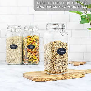 Airtight Glass Jars with Lids Set of 3. 78oz Glass Jar with Lid and 6 Silicone Seals! Large Glass Food Storage Containers. Square Mason Jar, Candy Jar, Flour Jar, Pasta Containers for Pantry