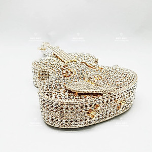 Luxury Glitter Clutch Purse Guitar Crystal Bling Evening Bags for Women Shining Shoulder Bags Crossbody Bags (Light Golden)