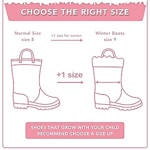 EUXTERPA Pink Kids Rain Boots, Girls Winter Rain Boots with Warm Lining, Toddler Waterproof Boots with Handles, Big kid size 2