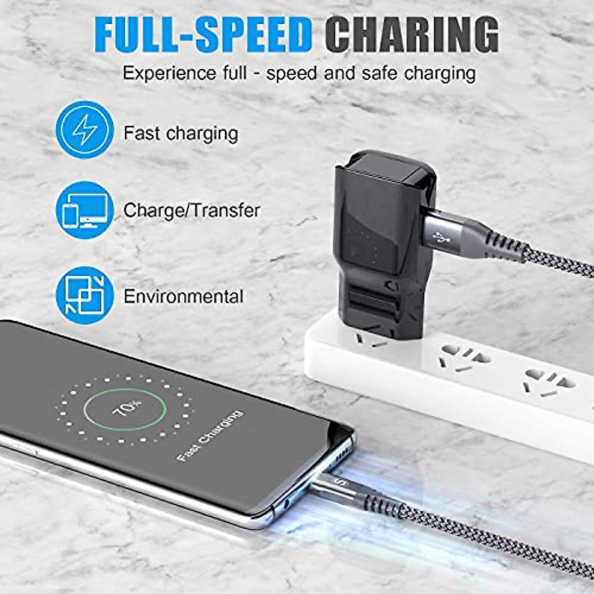 sweguard Micro USB Cable 6.6ft 2-Pack Android Charger Cable, Micro USB Nylon Braided Charger Cord for Samsung Galaxy S7 Edge S6 S2 J7 J5 J3 J3V J2,LG K10 V10,Moto E6 5 4,Kindle,Fire Tablet,PS4-Grey