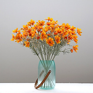 Artfen 6 Pcs Artificial Calliopsis Flowers Fake Silk Flower Table Kitchen Home Garden Party Wedding Decoration Approx 24'' High Warm Autumn Orange No Vase