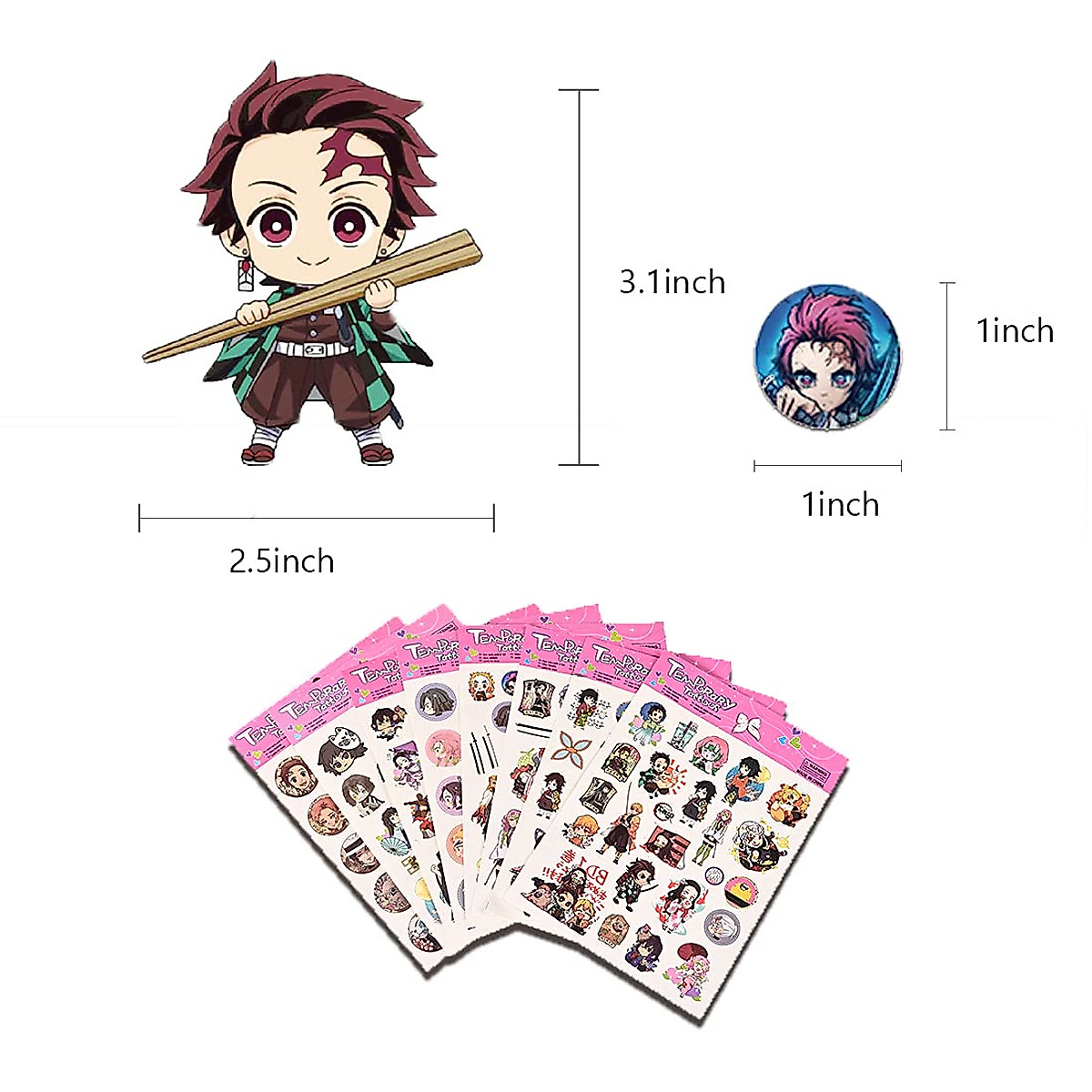 WENSHEN Anime Tattoos 8Sheet Anime Temporary Tattoo Fake Tattoos Vinyl Waterproof Party Favors for Kids Teens Adult Birthday 5.9x3.93 Inch Pack of 8