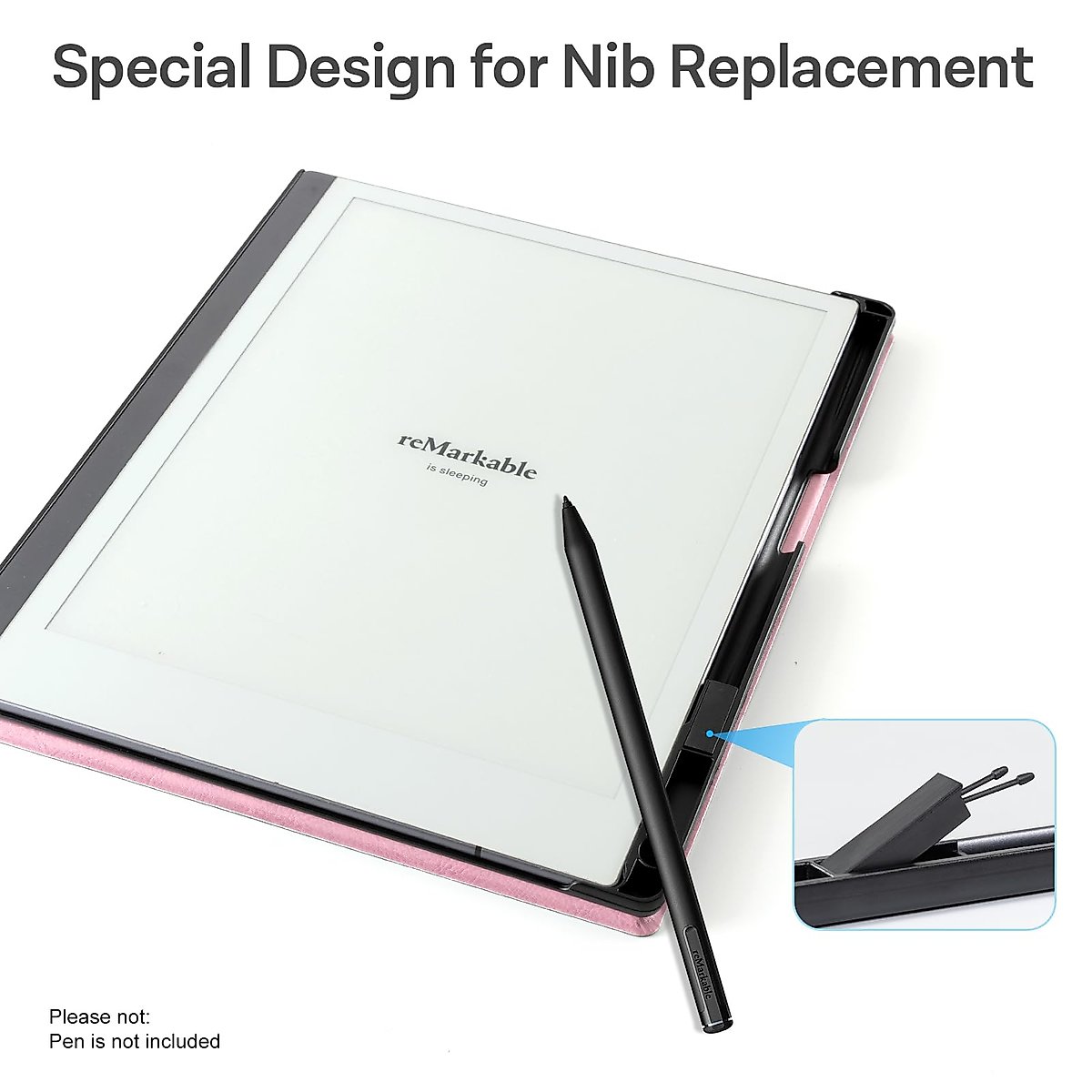 CoBak Case for Remarkable 2 Tablet - Lightweight and Hard Back Shell Protective Book Folio Cover with Built-in Pen Holder - Only for 10.3" 2020 Released (Mist Pink)
