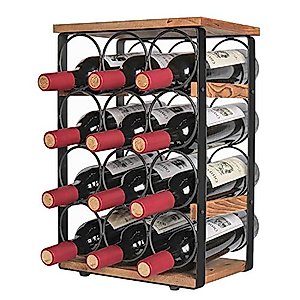 X-cosrack Rustic 12 Bottles Wine Holder Rack Tabletop Wine Racks Countertop Wine Bottles Organizer Stand Tabletop Liquor Storage Shelf Wood & Iron 12.60''L x 7.9''W x 17.8''H