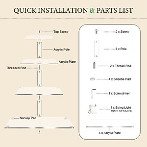 4 Tier Square Acrylic Cupcake Display Stand Holder with LED String Light Pastry Dessert Serving Platter for Birthday or Wedding Party