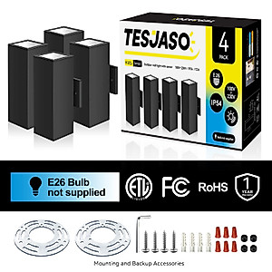 Tesjaso Dusk to Dawn Sensor Outdoor Wall Light Fixtures, LED Square Up and Down Lights, Modern Exterior Patio Lighting Sconce Aluminum IP65 Waterproof Lamp Dual Head NO Bulbs Wall Lantern