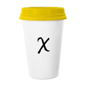 PUROXX greek alphabet chi black coffee tea mug pottery cup yellow lid