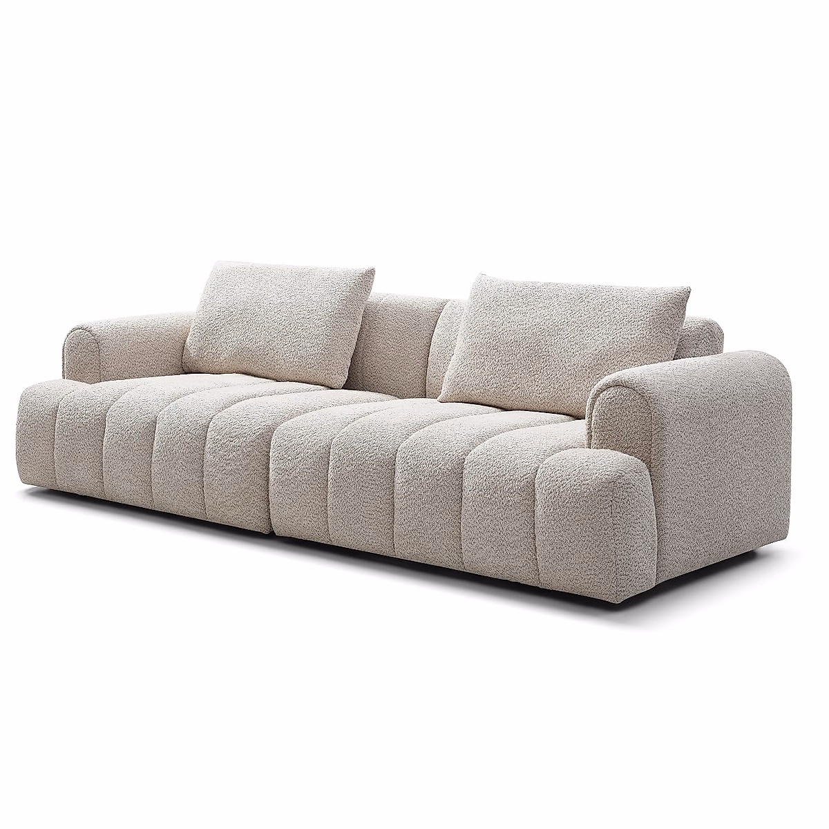 SSC SATISUNCASA 100“Modern Sectional Sofa, 4-Seater Cloud Couch Granular Fleece Velvet Upholstered Sofa Couch for Living Room/Apartment/Small Space (Beige+Solid Wood)