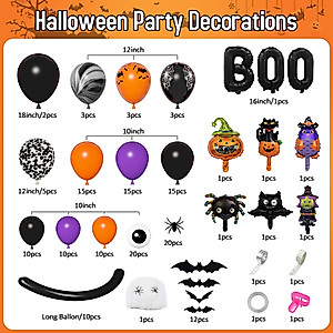 165Pcs Halloween Balloon Arch Garland Kit with Giant Spider Bat Balloon Black & White Orange Purple Confetti Halloween Foil Balloons 3D Bat Eyeballs for DIY Halloween Birthday Party Decorations