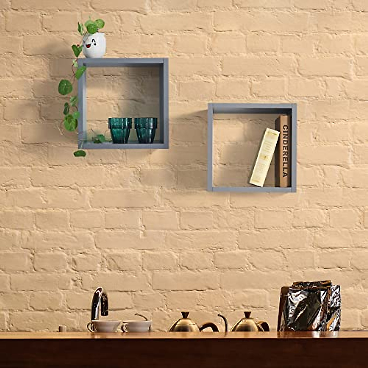 Kaboon Square Cube Floating Shelves Set2, Display Shelves Wall Mount 7.75" D x 12.5" W x 12.5" H, (Gray, 2 Cubes)