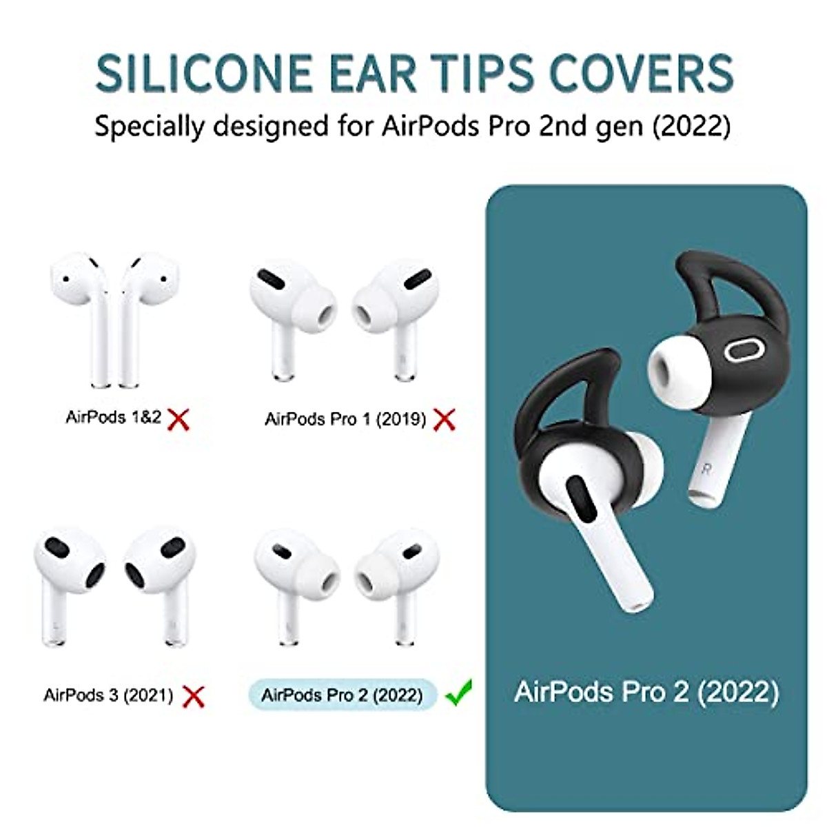 (5 Pairs) Ear Hooks for AirPods Pro 2, Silicone Anti Slip AirPods Pro 2 Ear Hook Accessories for Apple AirPods Pro 2nd Generation 2022【NOT Fit in Case】