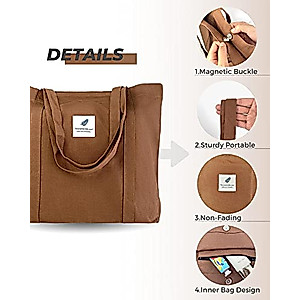 Canvas Tote Bag Aesthetic for Women, Shoulder Bag with Inner Pockets, Hobo Crossbody Handbag Casual Tote.(Coffee)