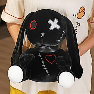 BIUBIULOVE Goth Rabbit Plush Toy, Gothic Bunny Plushie Stuffed Animal Toy, Dreadful Rabbit Doll for Halloween Easter Christmas Birthday Gift (Black, 10inch)