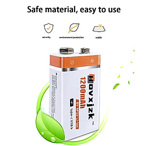 USB 9V Rechargeable Battery, USB Quick Charge in 1.5 Hours, High Capacity 1200mAh Square Lithium Batteries with Type C Port Cable (2-Packs)