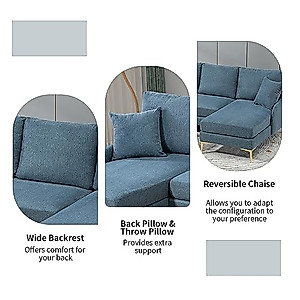 Sudwesto Reversible Sectional Sofa, U-Shape Convertible Sofa Couch, 4-Seat Upholstered Couch with Chaise, Furniture Sets Sectional Couch with Ottoman for Living Room, Apartment, Office (Blue)