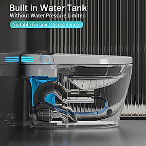 Klewo Smart Toilet with Built in Bidet and Water Tank, Without Water Pressure Limited, AUTO Open & Close, Foot Kick AUTO Flush, Elongated One Piece Toilet with Heated Seat