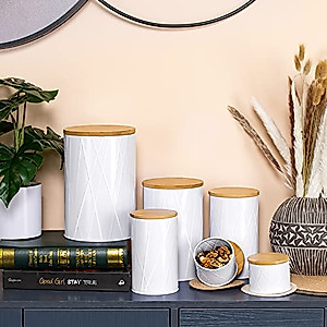 FavorFlavor White Canister Sets for Kitchen Counter, Kitchen Canisters Set of 6, Flour and Sugar Containers, Coffee and Tea Storage, Modern Farmhouse Kitchen Decor