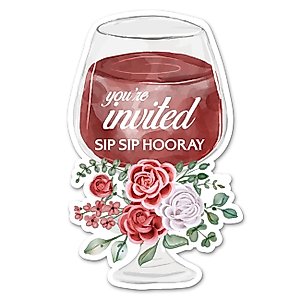 Sip Sip Hooray Birthday Party Invitations with Envelopes, 20 Set Rose Cup Shaped Invitations Birthday Surprise Party Invites Supplies Favors, Double-Sided