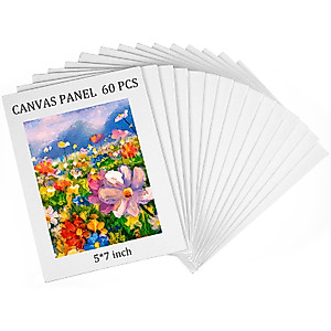 60 Pcs Canvases for Painting 5 x 7 Inch Stretched White Blank Cotton Canvas Panel Boards Bulk Flat Canvas Boards for Acrylic Oil Tempera Metallic Neon Painting Crafts