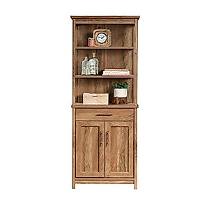Sauder Coral Cape Library with Doors, L: 26.77" x W: 16.18" x H: 66.97", Sindoori Mango Finish