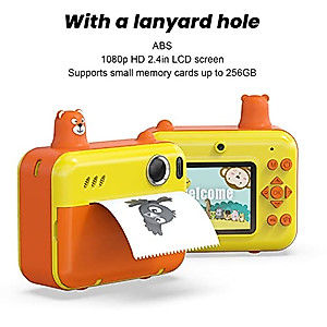 Kids Printing Camera, Print Camera 2.4 Inch USB Port 1000mAh Battery LCD Screen for Travel Yellow