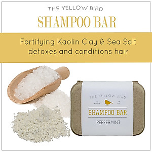 The Yellow Bird Peppermint Shampoo Bar Soap. Sulfate Free. Natural and Organic Ingredients. Anti Dandruff, Itchy Scalp, Psoriasis. Includes Conditioning Argan and Jojoba Oils.