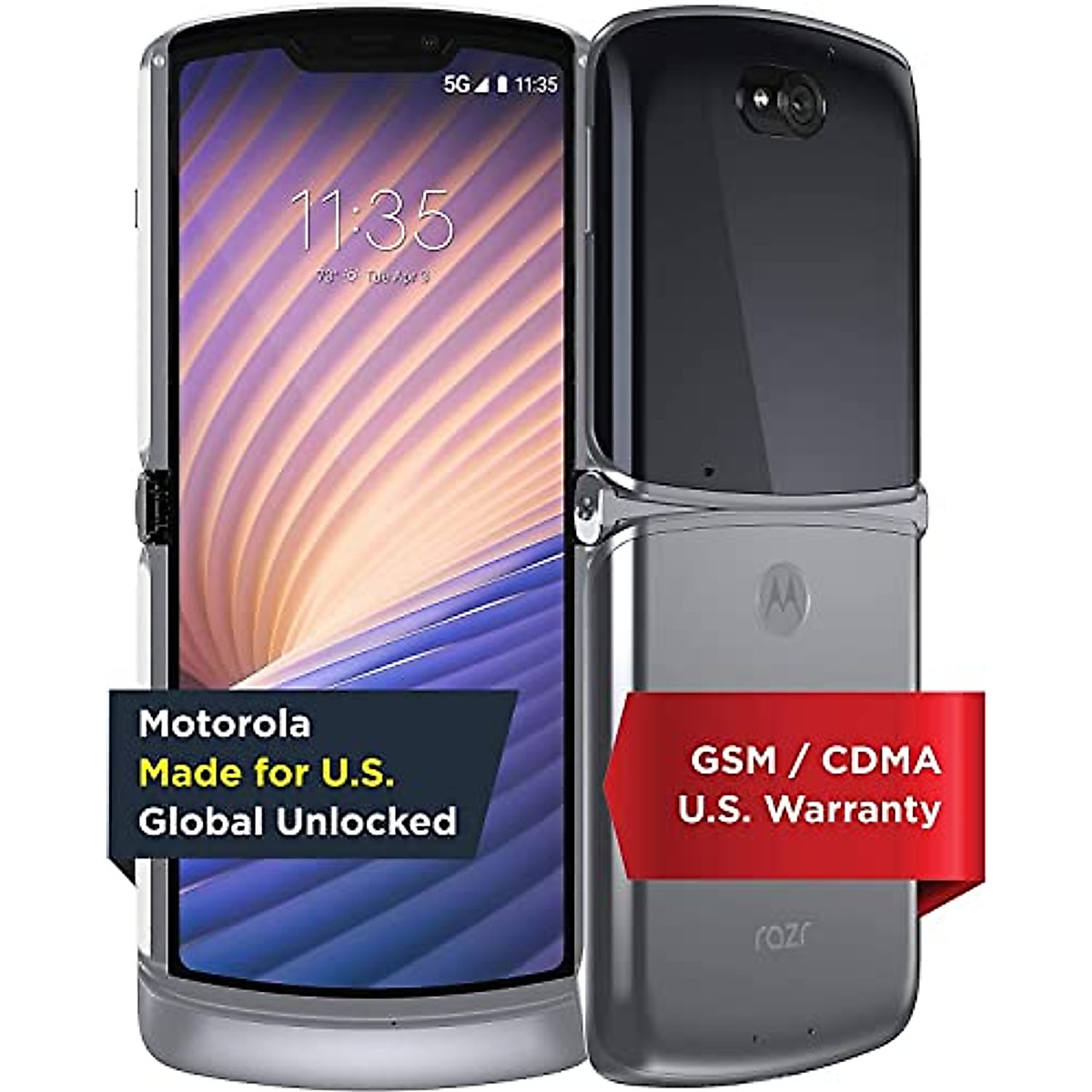Moto Razr 5G 2020 (256GB, 8GB) 6.2" Flip P-OLED, Snapdragon 765 5G, 2800mAh Battery, 48MP Camera (Fully Unlocked for AT&T, T-Mobile, Verizon, Global) XT2071-2 Silver (Renewed)