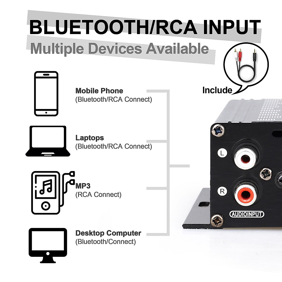 AK-160 Bluetooth Amplifier 18W+18W Power Output with 12V/3A DC Power Supply,2.0 Channels Bluetooth Amplifier Supports Bluetooth/RCA Input