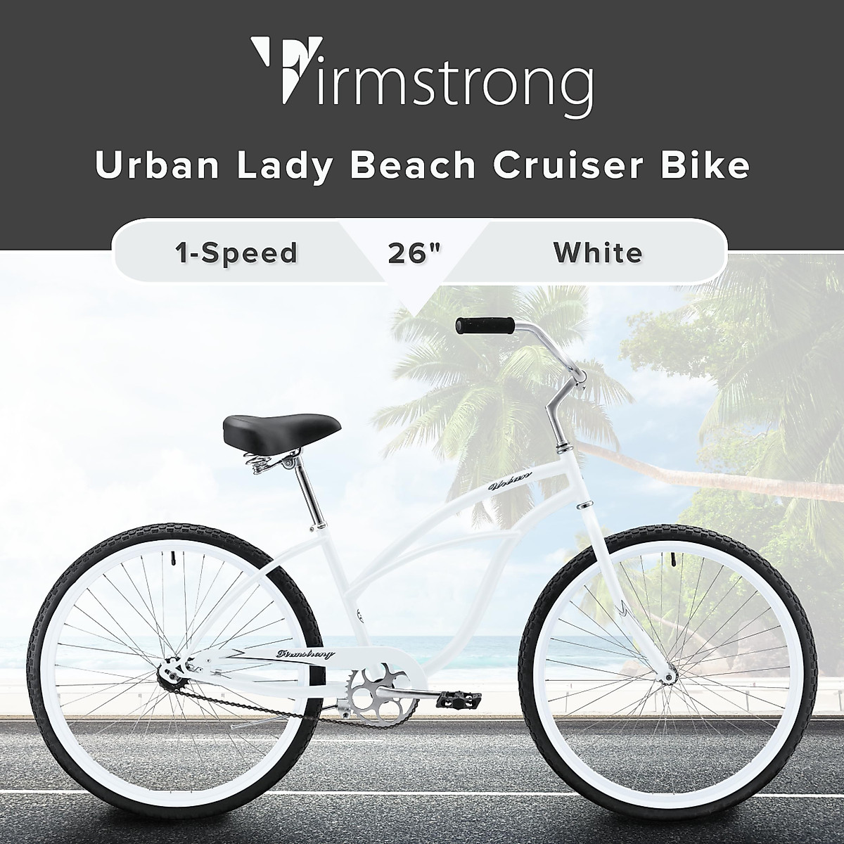 Firmstrong Urban Women's Beach Cruiser Bike, Single Speed Bicycle, 26 Inch Wheels, Aluminum, White