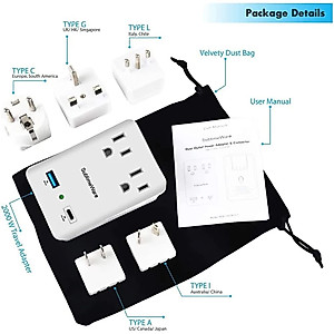 2000 W Travel Adapter Kit w/ 2 USB Ports & Outlets - International Power Adapter Plug Europe US UK Adaptor - 220-110V Adapter - Smart 2.4 A USB Electrical Charger Dual Voltage Device Sublimeware