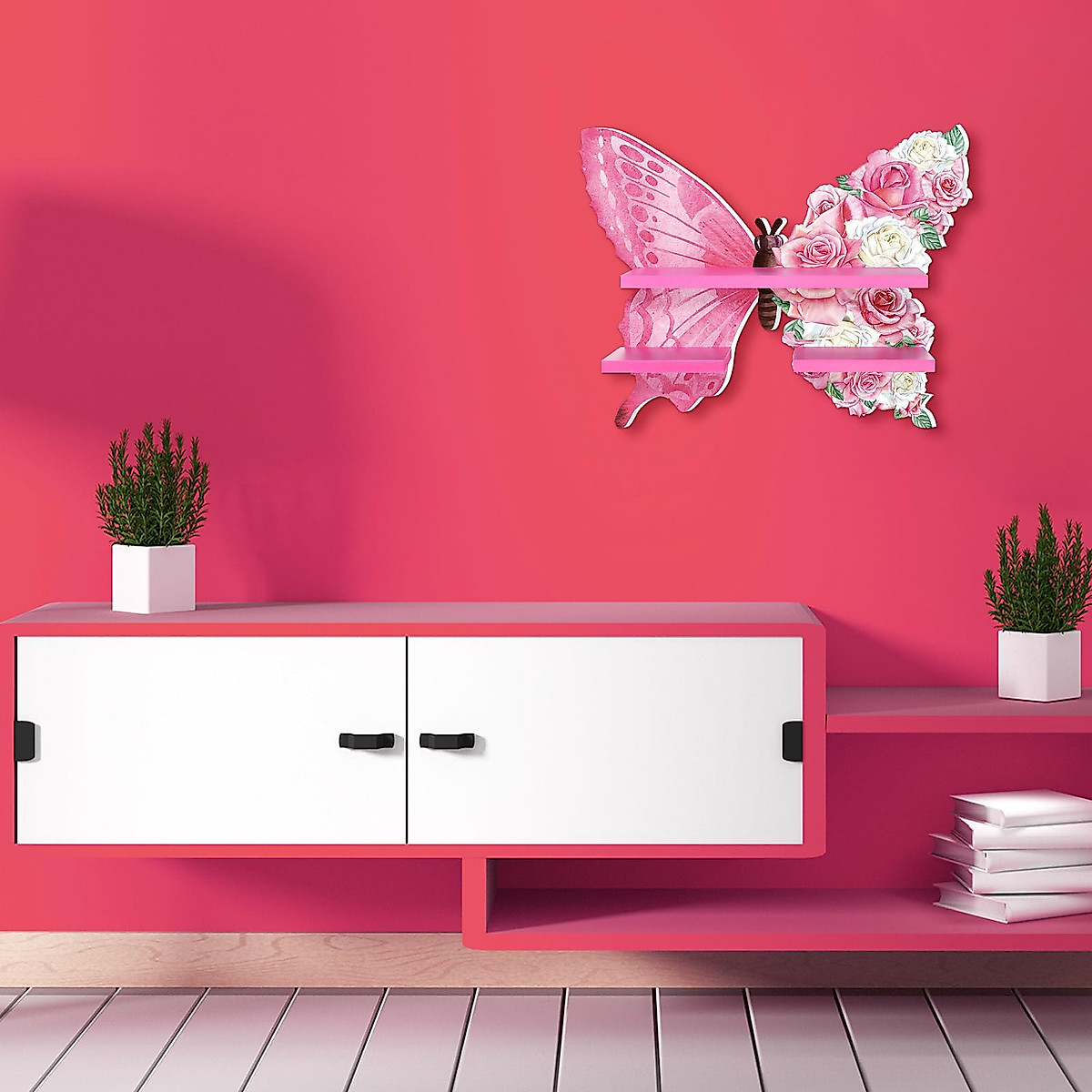 Bencailor Wall Decor Shelf Bedroom Hanging Shelf Wall Mounted Shelf Wooden Floating Shelves Bathroom Decor for Girls Bedroom Nursery Gift (Butterfly)