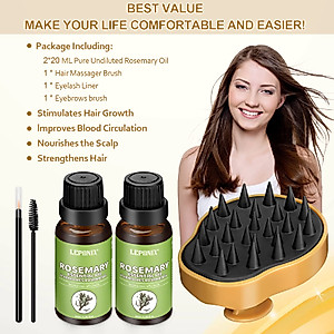 Rosemary Hair Oil for Hair Growth, Nature Pure Rosemary Oil for Hair with Scalp Massager Hair Growth Hair Regrowth Treatments for Women Men