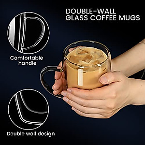 PARACITY Double Wall Glass Coffee Mugs 16oz with Handle, Coffee Cups Set of 2, Clear Borosilicate Glass Coffee Mugs, Perfect for Cappuccino, Latte, Espresso, Hot Beverage, Tea
