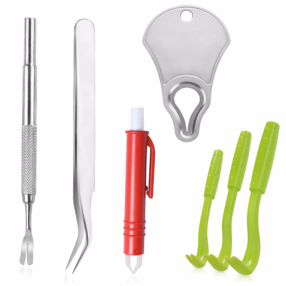 Mrcopetal Tick Remover Tool Kit, Stainless Steel Tick Tweezers + Remover Tick Key, 4 Pack Quick & Safe Tick Twister Removal Tools for Dogs Cats Humans