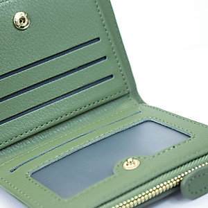 SUMGOGO Womens Wallet Small Coin Purse Rfid Card Holder Quilt Leather Ladies Zipper Front Pocket Short Mini Wallets (Olive Green)