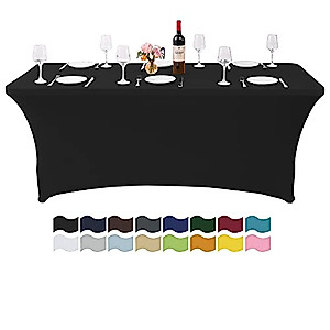 Asnomy 6Ft Table Cover Table Cloths for Parties Spandex Party Patio Fitted Table Covers for 6 Foot Tables Rectangle Tablecloths in Bulk for Wedding(Black)