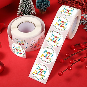 1000 Pieces 1.5 Inch Merry Christmas Stickers Holiday String of Lights Happy Holidays Happy New Year Stickers Labels Xmas Stickers for Christmas Party Presents Classroom Decoration